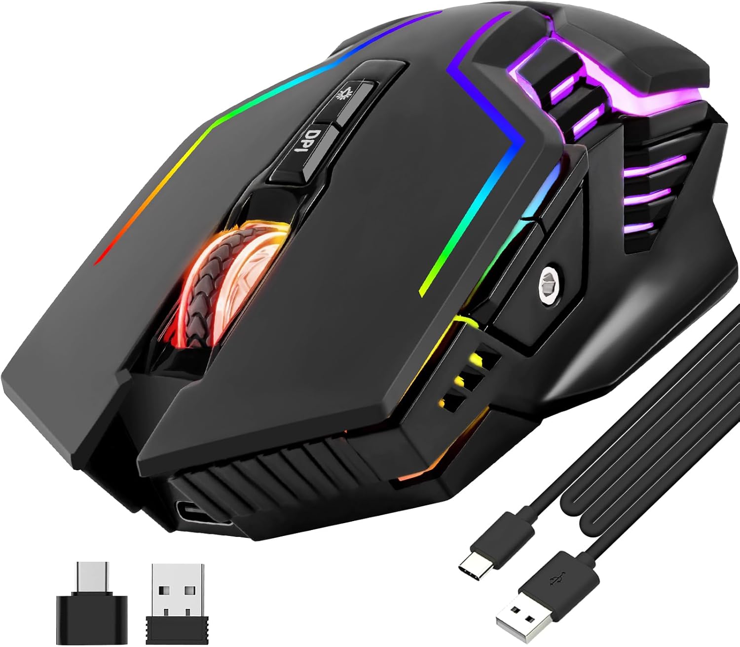 CHONCHOW Wireless Gaming Mouse for PC, RGB Backlit, 12 Light Modes, 2.