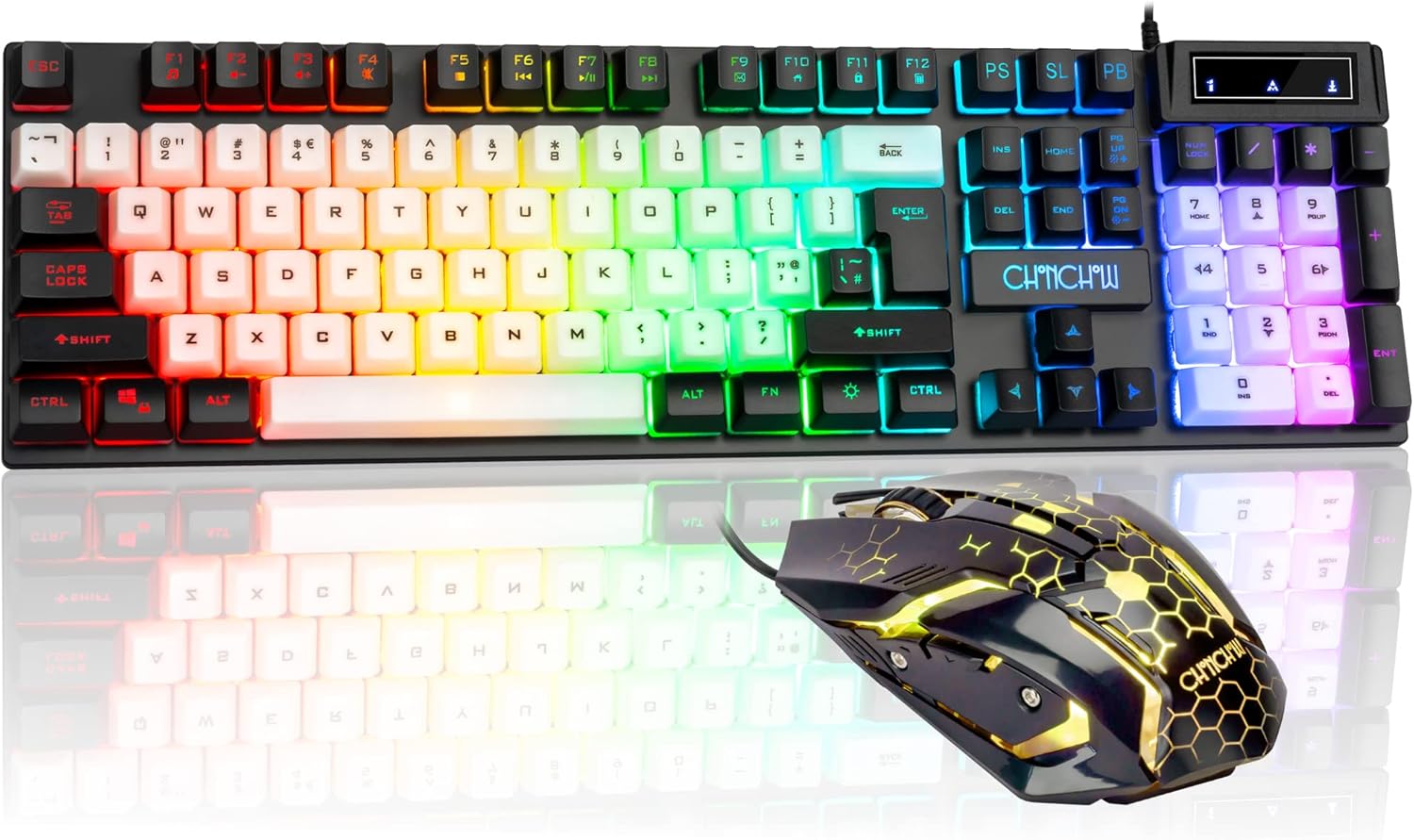 CHONCHOW USB Wired Keyboad and Mouse Combo, Full Size Rainbow LED Ligh