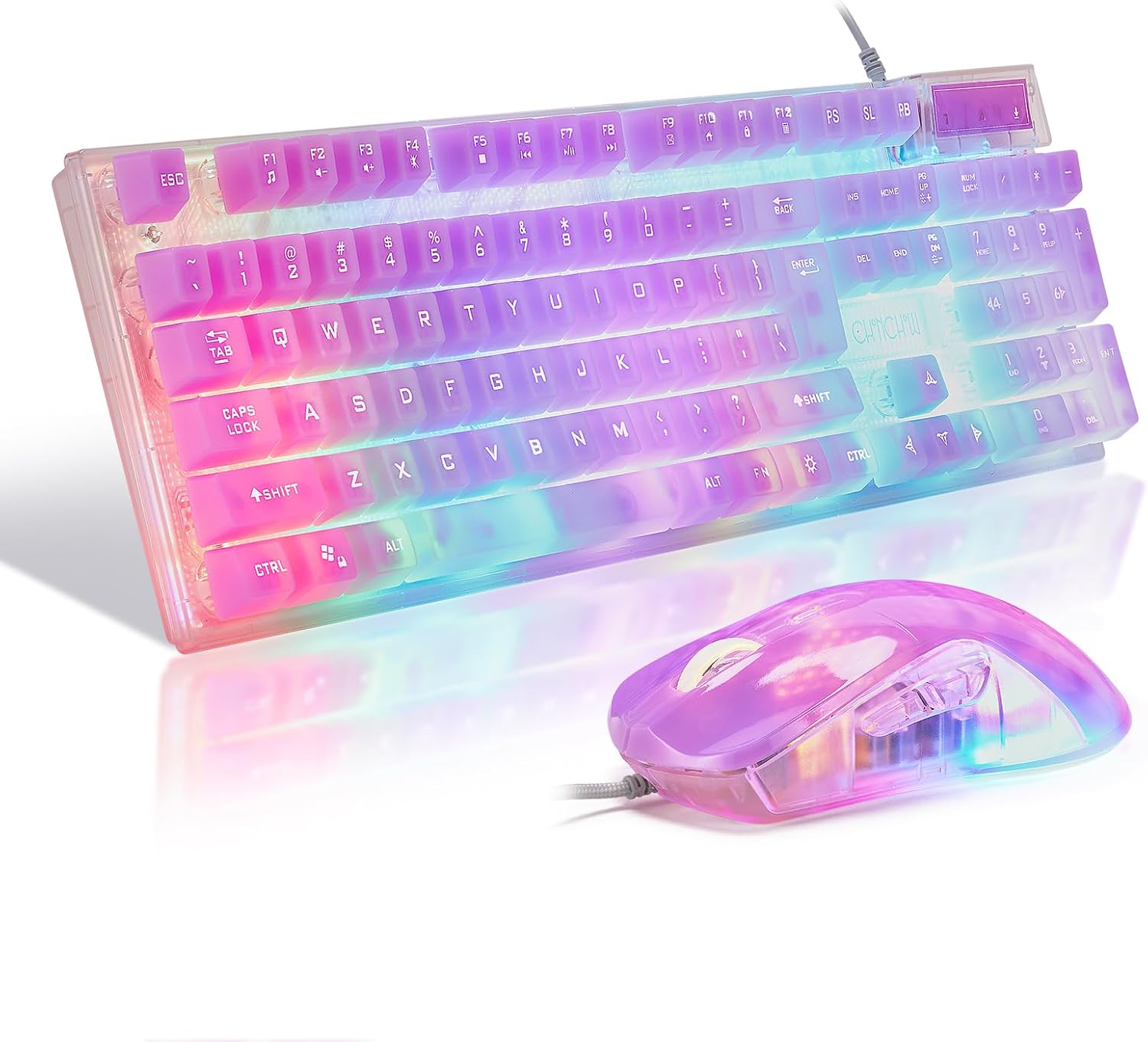 CHONCHOW LED Gaming Keyboad and Mouse Combo, Transparent RGB Rainbow B