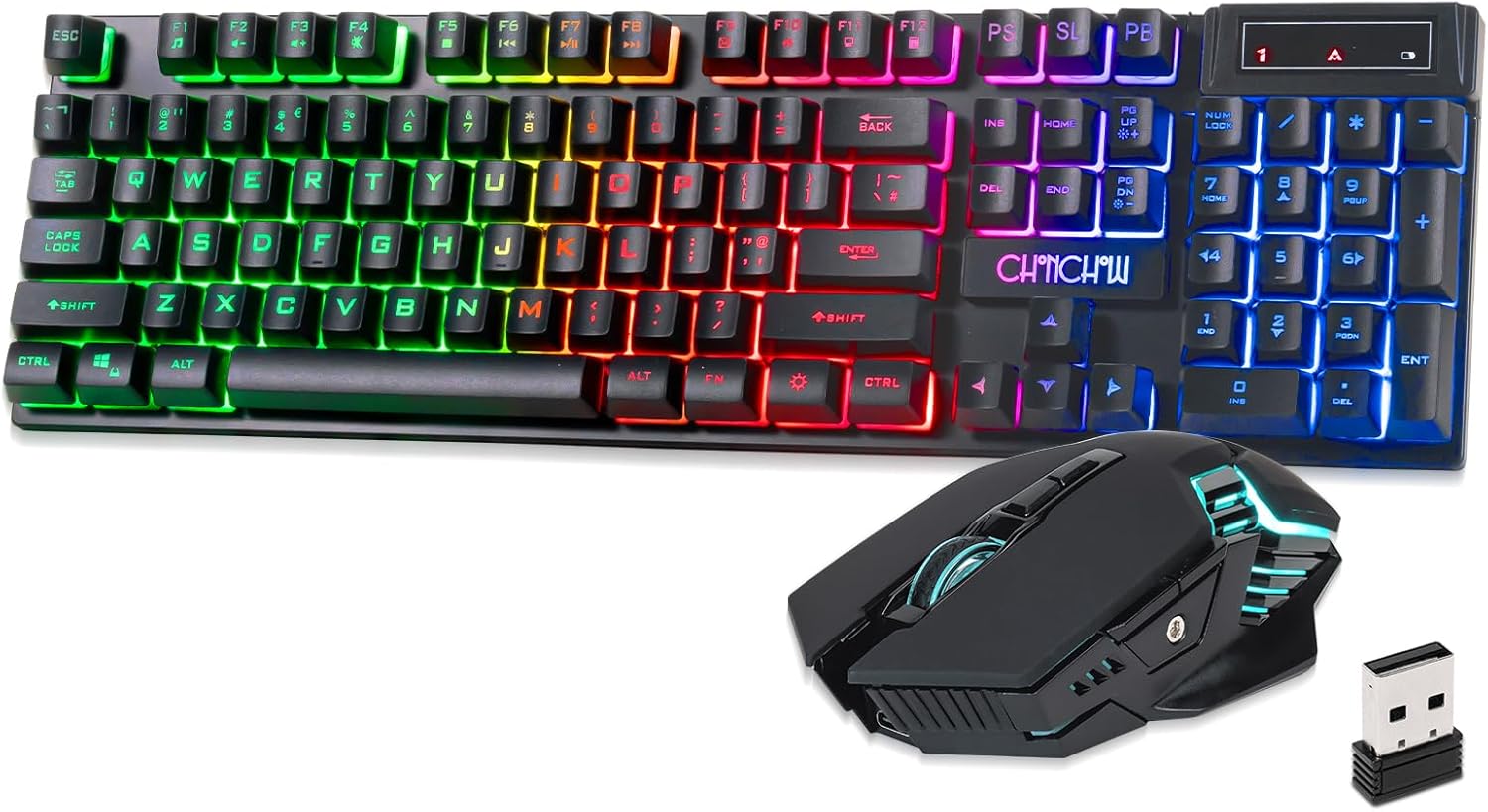 CHONCHOW Wireless Keyboard and Mouse Combo - 2.4G Rechargeable USB Rai