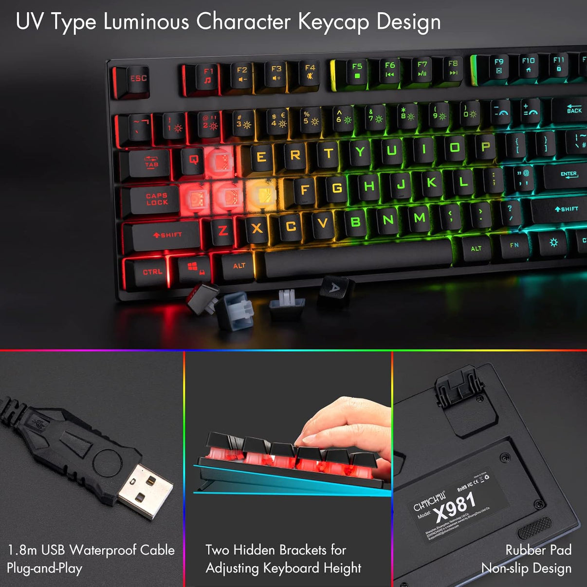 CHONCHOW Wired Gaming Keyboard for Mac PC PS5 PS4 Xbox One Gamers, RGB