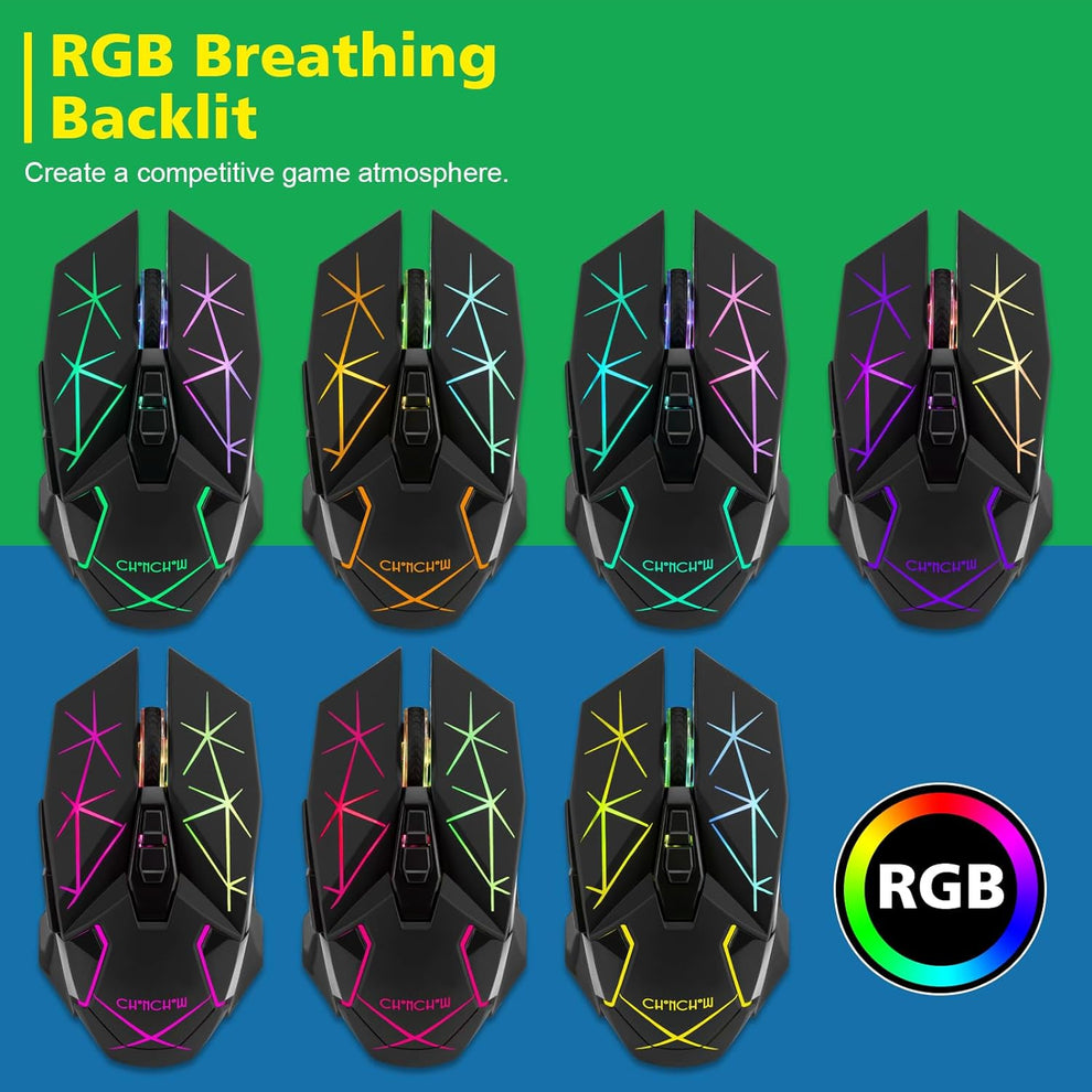 CHONCHOW Rechargeable Wireless Gaming Mouse, Colorful LED Lights, 7 Bu