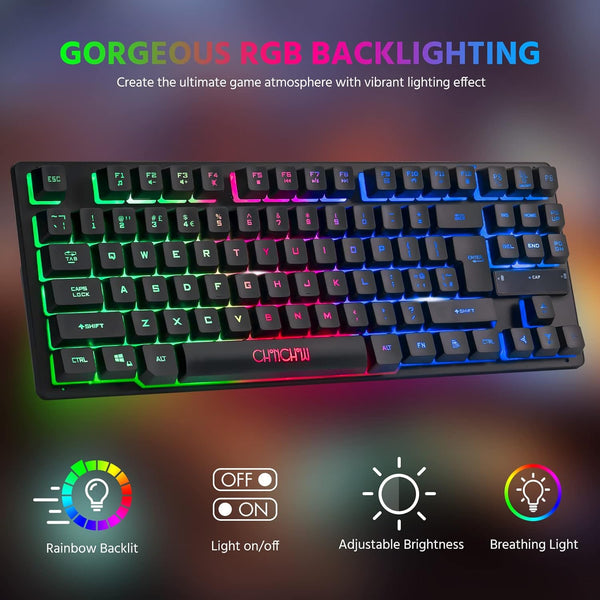 Wireless LED Keyboard, Rechargeable 87 Key RGB LED Backlit Wireless Ke ...