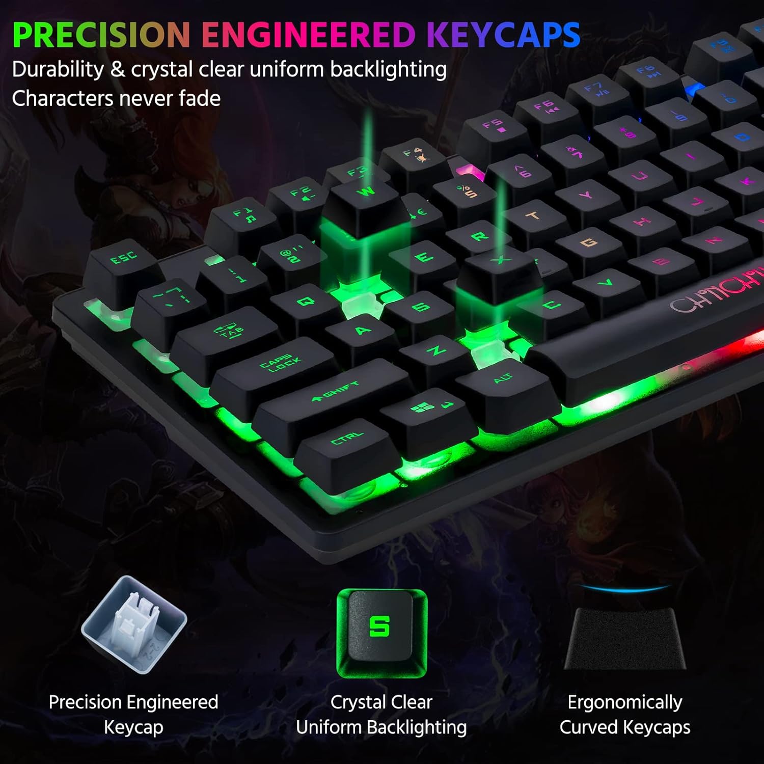 CHONCHOW Wireless LED Keyboard, Rechargeable 87 Key RGB LED Backlit Ke