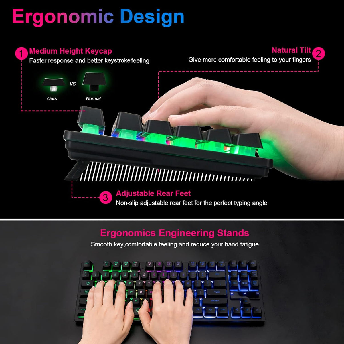 CHONCHOW Wireless LED Keyboard, Rechargeable 87 Key RGB LED Backlit Ke